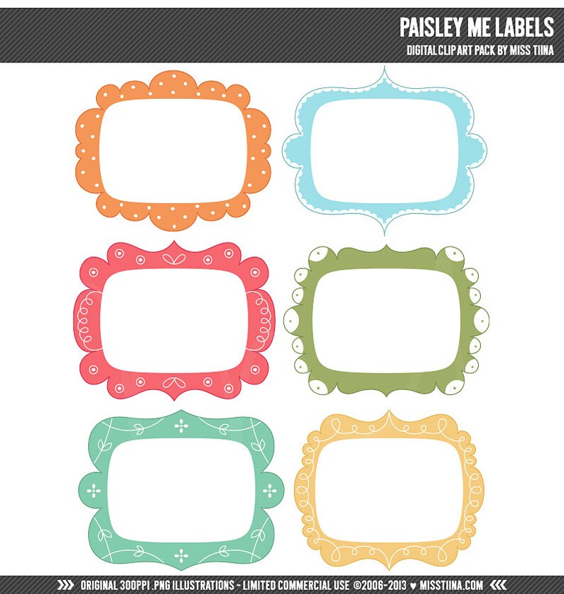 Paisley Me Labels Digital Clipart Clip Art Illustrations - Instant ...