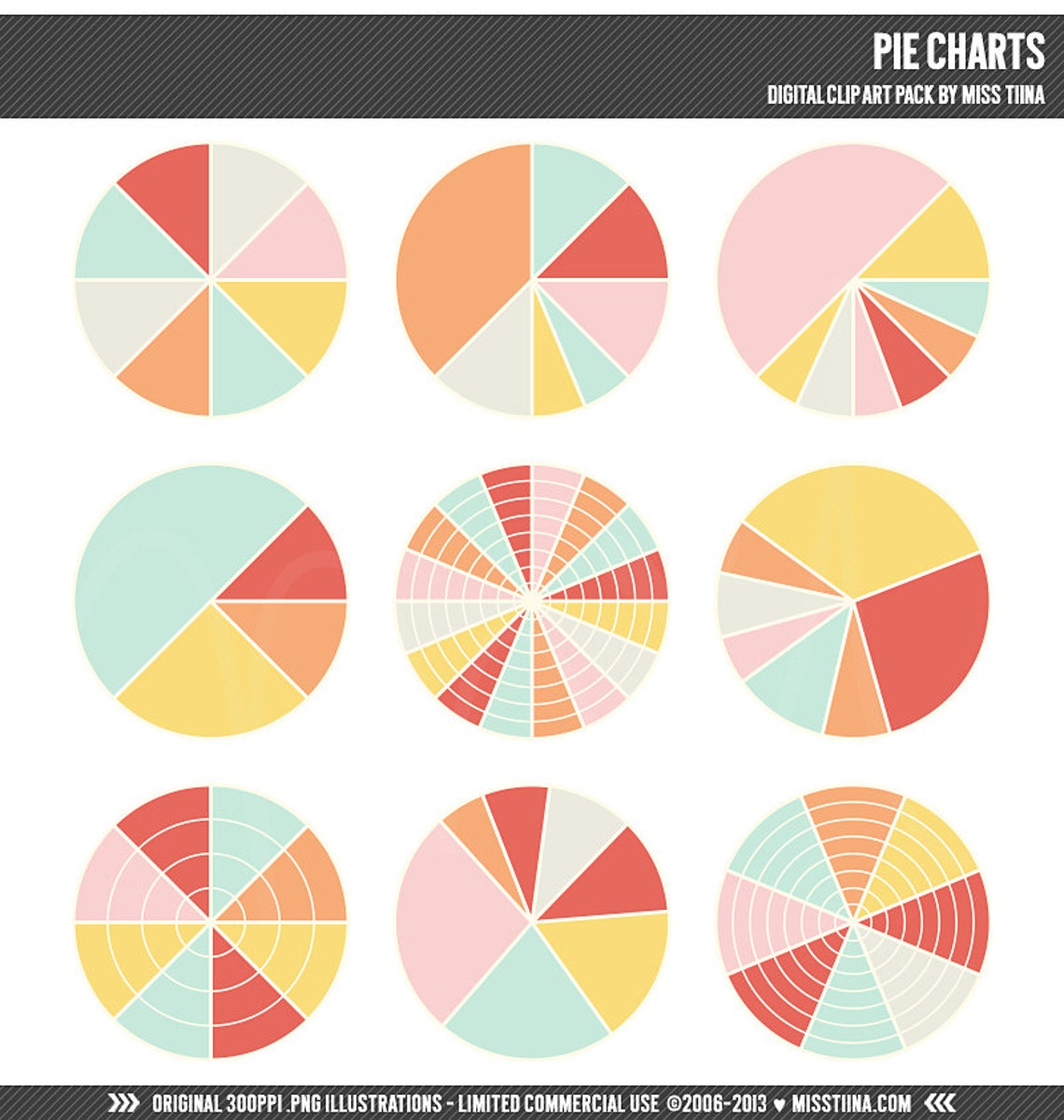 Pie Charts Digital Clipart Clip Art Illustrations Instant - Etsy