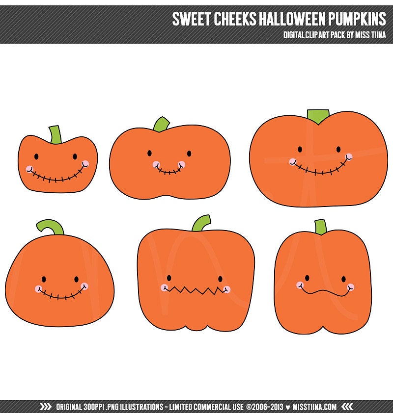 Sweet Cheeks Halloween Pumpkins Digital Clipart Clip Art Illustrations ...