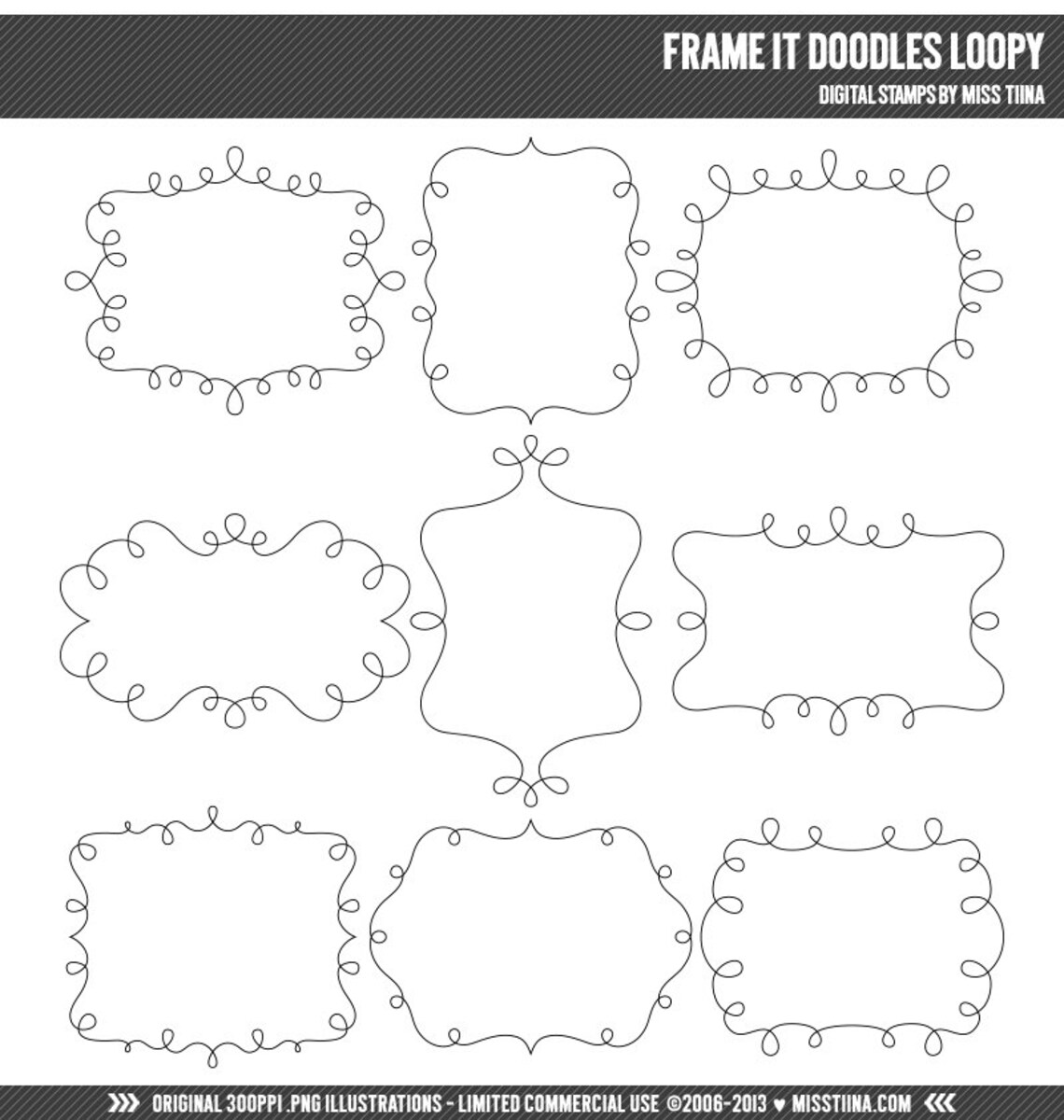 Frame It Doodles Loopy Digital Stamps Clipart Clip Art - Etsy