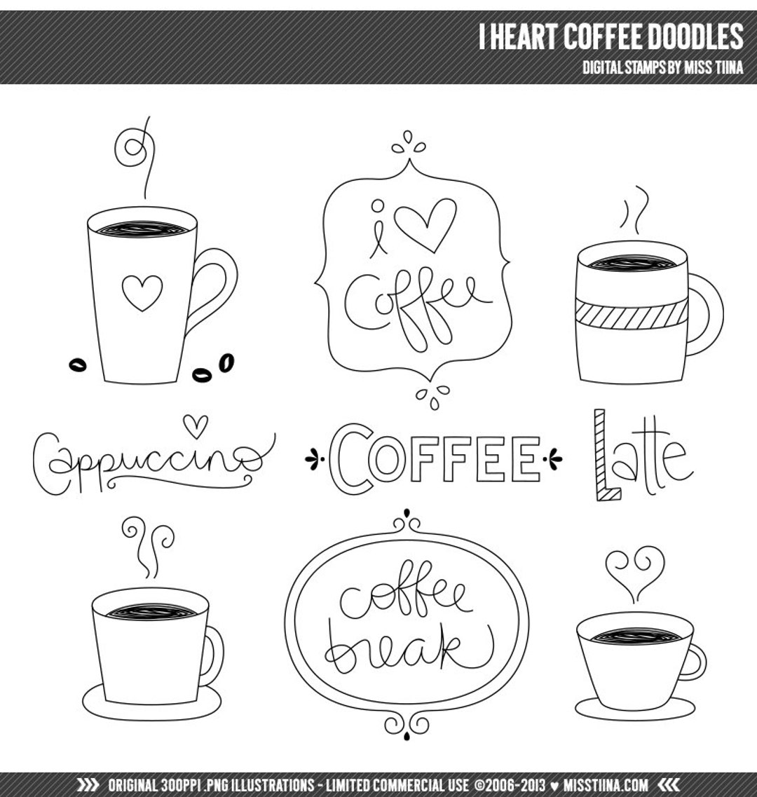 I Heart Coffee Doodles Digital Stamps Clipart Clip Art Illustrations ...