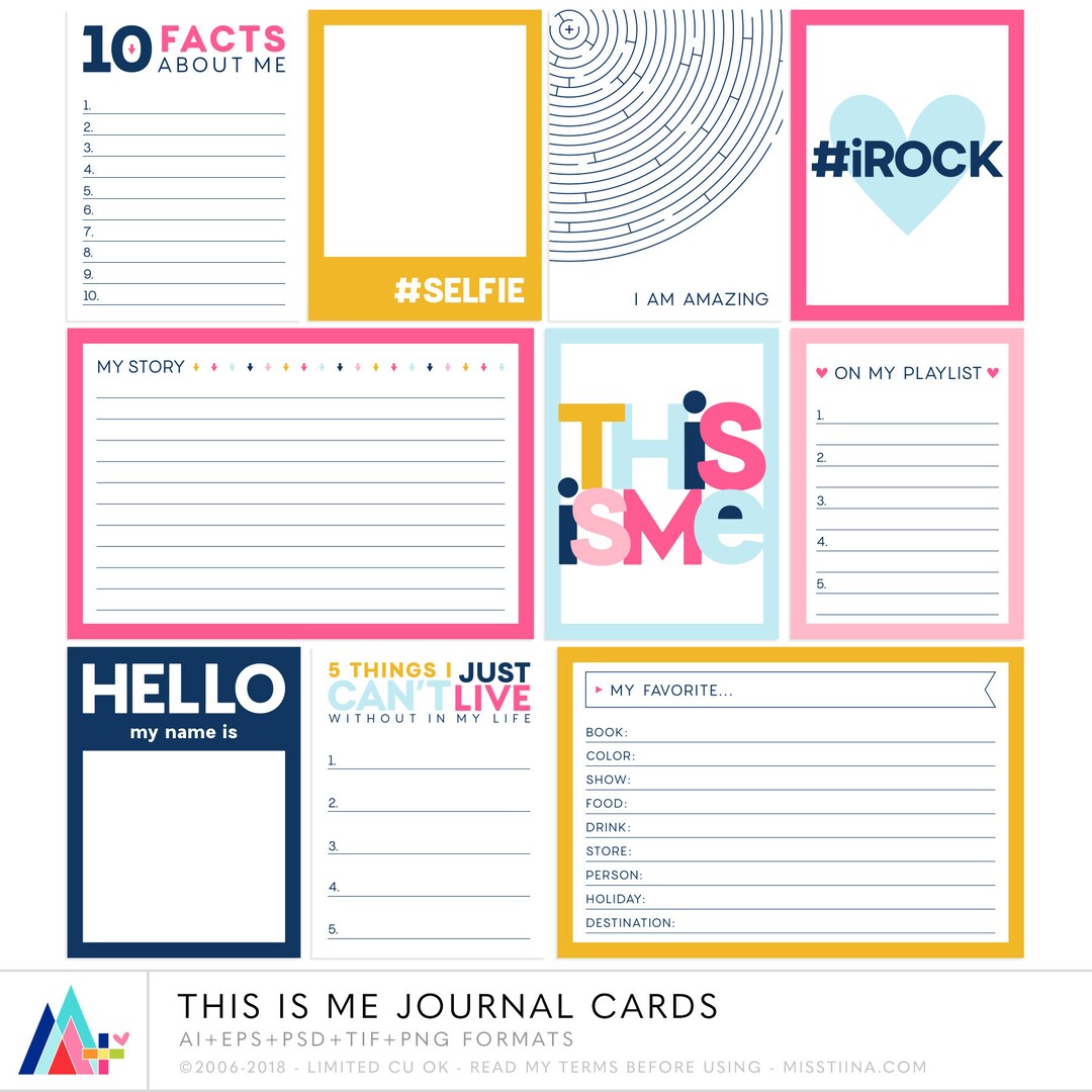 This is Me Journal Cards - 3x4 Project Life Inspired All Bout Me ...