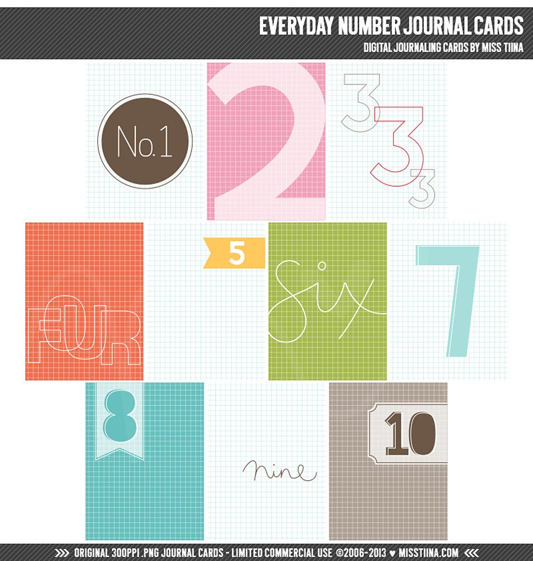 Everyday Number Digital Journal Cards - 3x4 Project Life Inspired ...