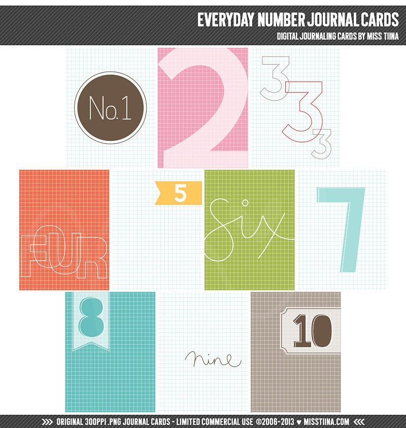 Everyday Number Digital Journal Cards 3x4 Project Life | Etsy