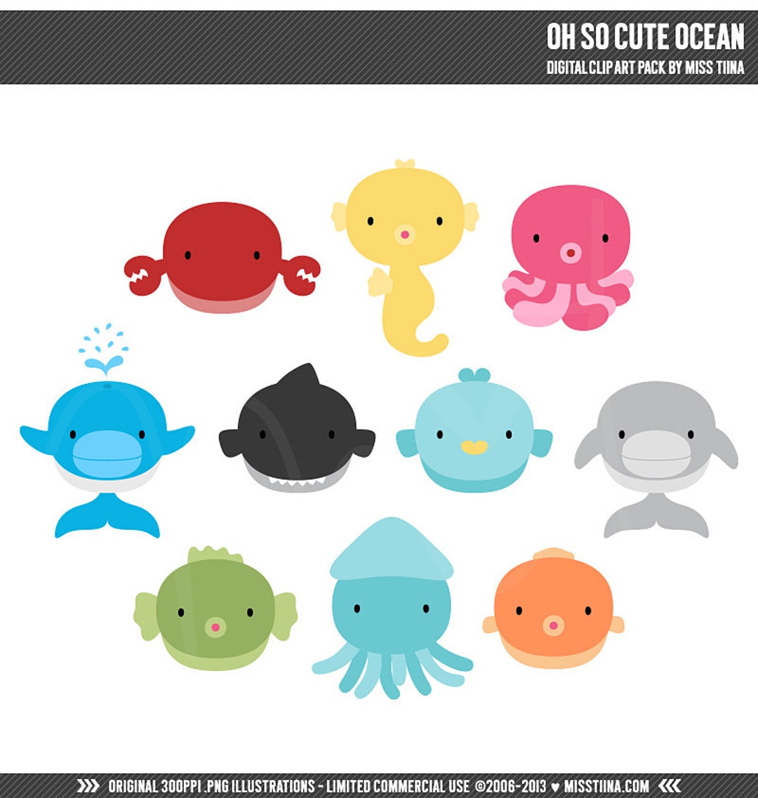 Oh so Cute Ocean Digital Clipart Clip Art Illustrations - Instant ...