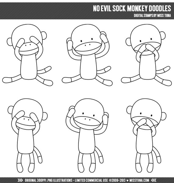 Sock Monkey Clip Art Black And White