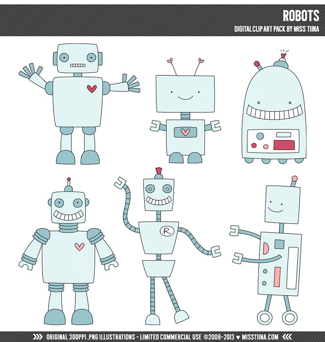 Robots Digital Clipart Clip Art Illustrations - Instant Download ...