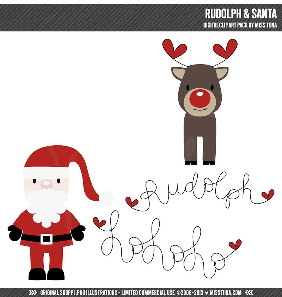 Rudolph & Santa Digital Clipart Clip Art Illustrations - Instant ...