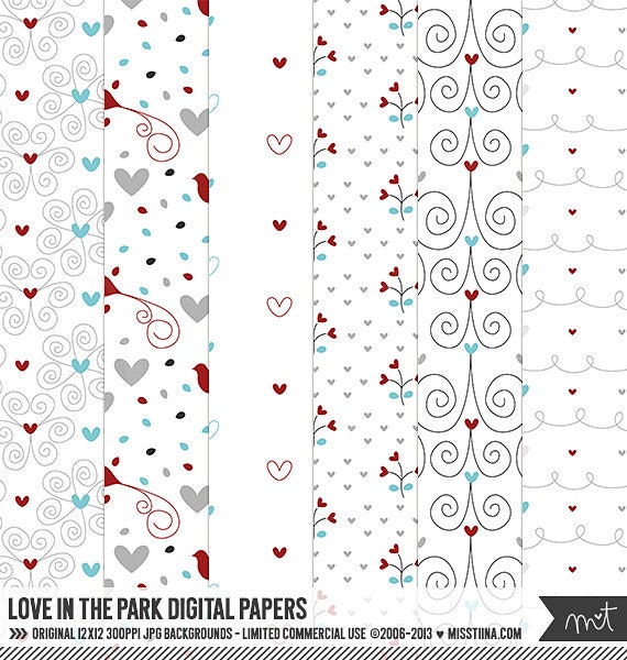 Love in the Park Digital Papers 6 Patterns for Scrapbooking | Etsy