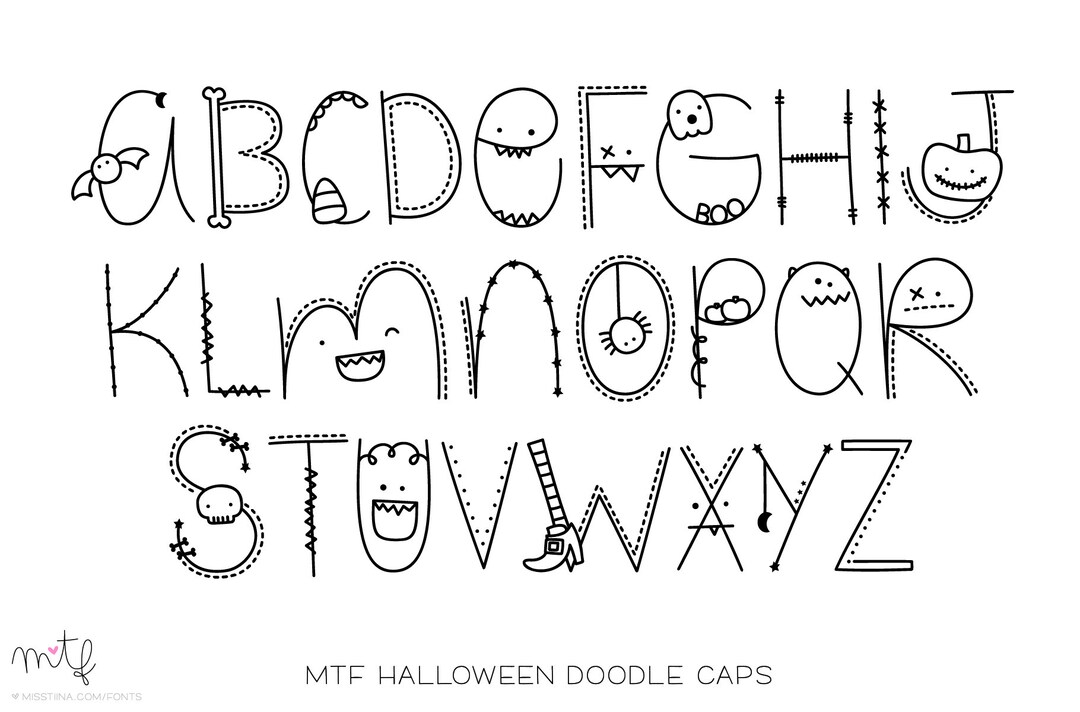 MTF Halloween Doodle Caps Font Open Type True Type Miss Tiina Fonts ...