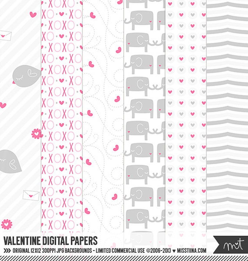 Valentine Digital Papers - 6 Patterns for Scrapbooking, Cards ...