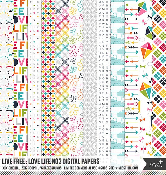 Live Free : Love Life No3 Digital Papers 12 patterns for | Etsy