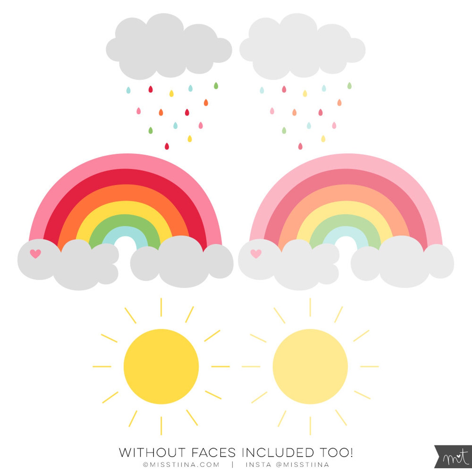 Pastel Cloud Rainbow Sun Digital Clipart Clip Art Illustrations Limited ...