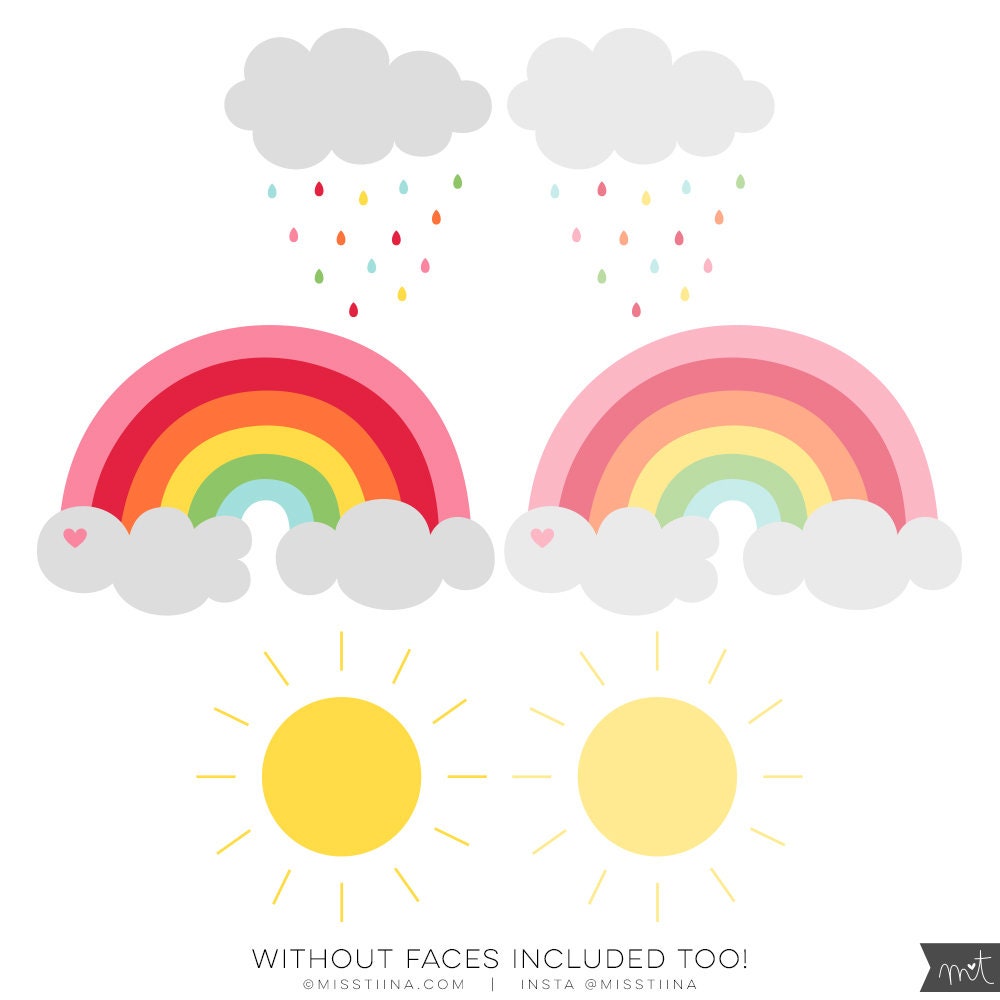 Pastel Cloud Rainbow Sun Digital Clipart Clip Art Illustrations Limited ...