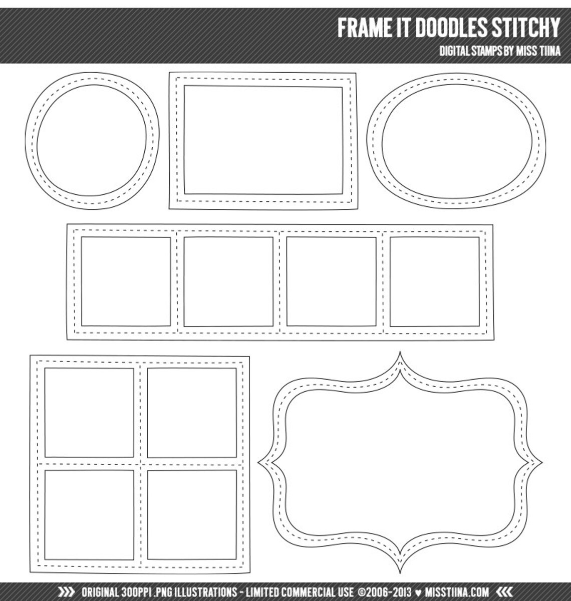 Frame It Doodles Stitchy Digital Stamps Clipart Clip Art - Etsy