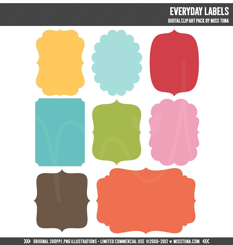 Everyday Labels Digital Clipart Clip Art Illustrations | Etsy