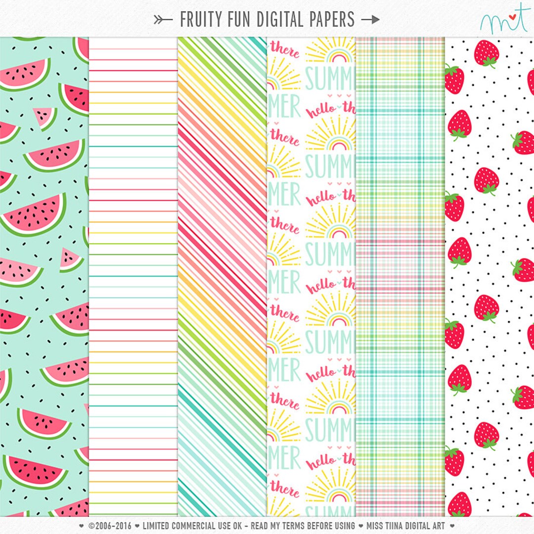 Fruity Fun Digital Papers - 6 Patterns for Scrapbooking, Cards ...