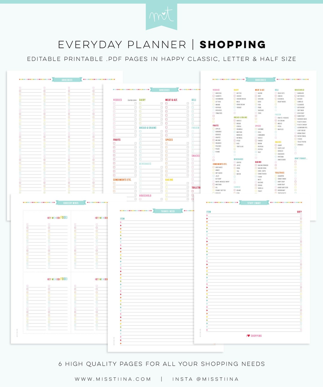 S7 • Shopping EDITABLE PDF Everyday Planner Printables Happy Classic ...
