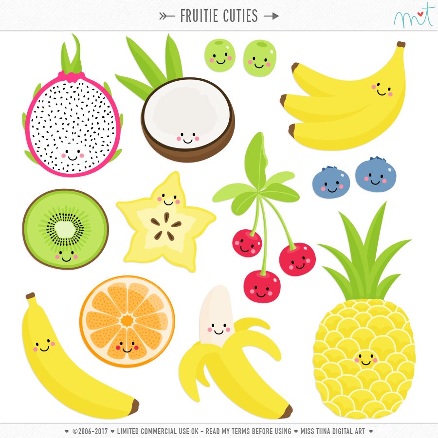 Fruitie Cuties Digital Clipart Clip Art Illustrations | Etsy