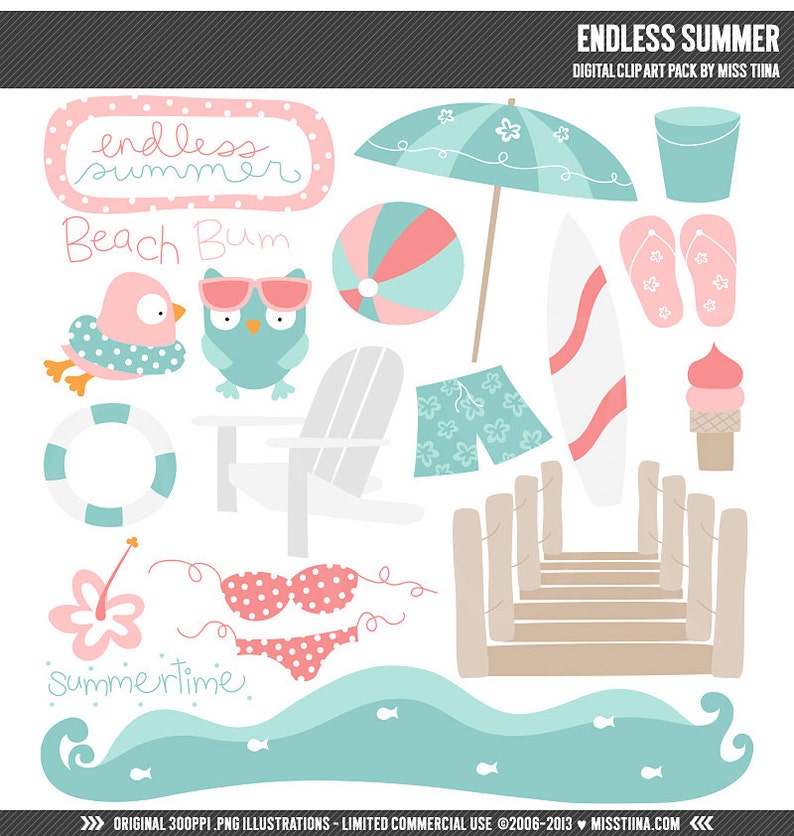Endless Summer Digital Clipart Clip Art Illustrations - Instant ...