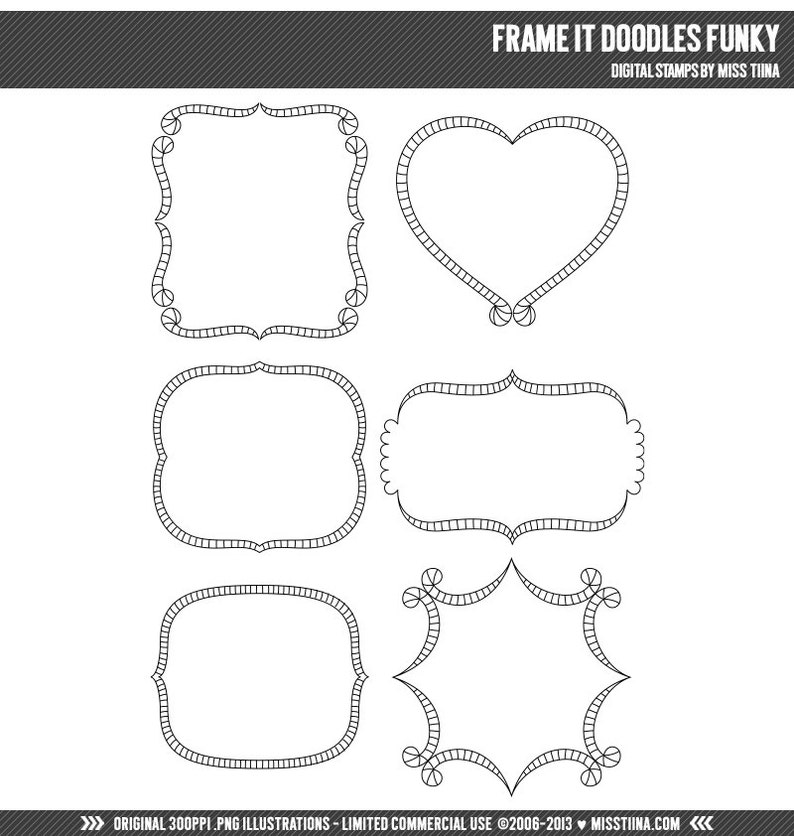 Frame It Doodles Funky Digital Stamps Clipart Clip Art | Etsy