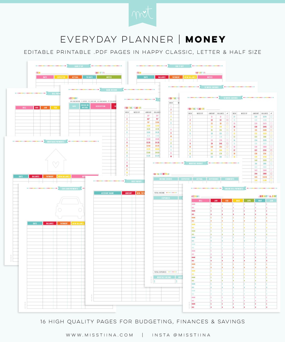 S5 • Money EDITABLE PDF Everyday Planner Printables Happy Classic ...