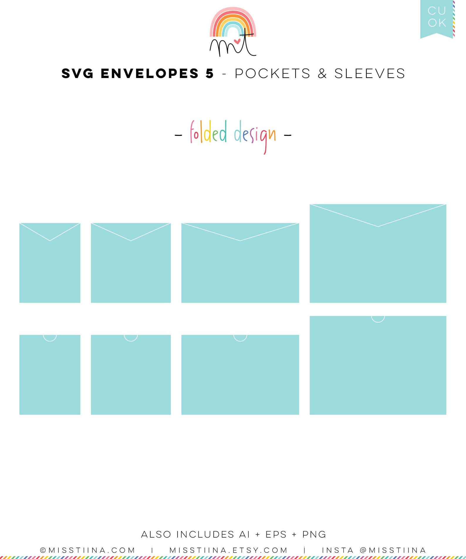 Envelopes 5 Pockets Sleeves SVG Digital Die Cutting Files With Liners ...