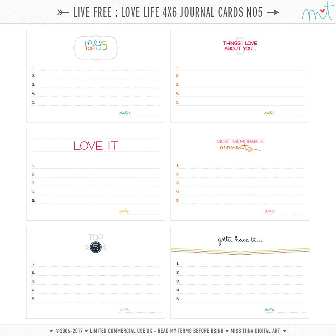 Live Free : Love Life 5 Digital Journal Cards 3x4 4x6 | Etsy