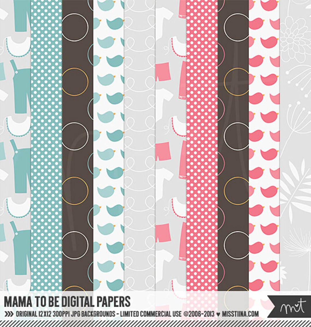 Mama to Be Digital Papers - 10 Patterns for Scrapbooking, Cards ...