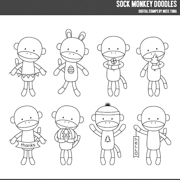 Sock Monkey Clip Art - Etsy