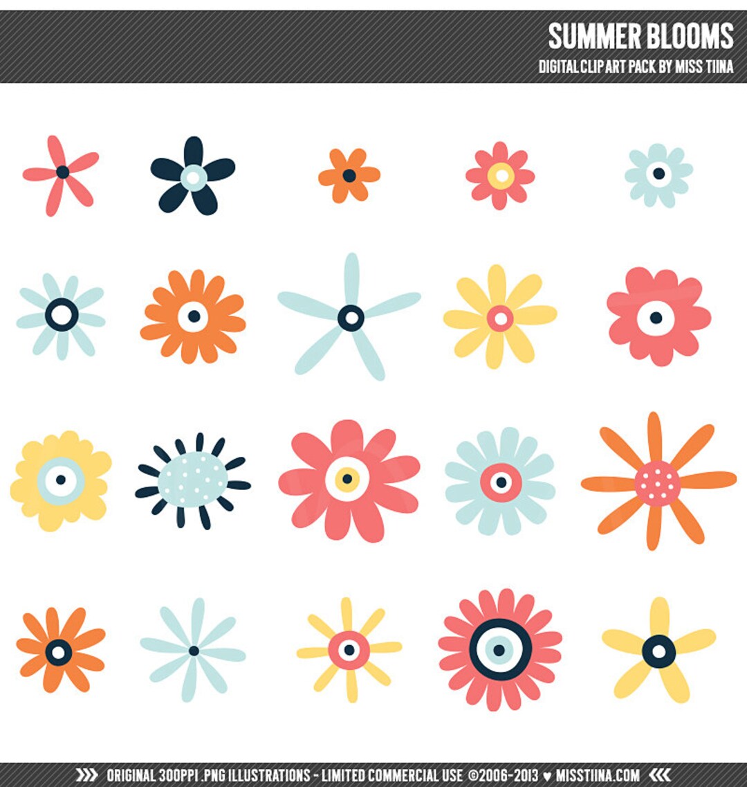 Summer Blooms Digital Clipart Clip Art Illustrations - Instant Download ...