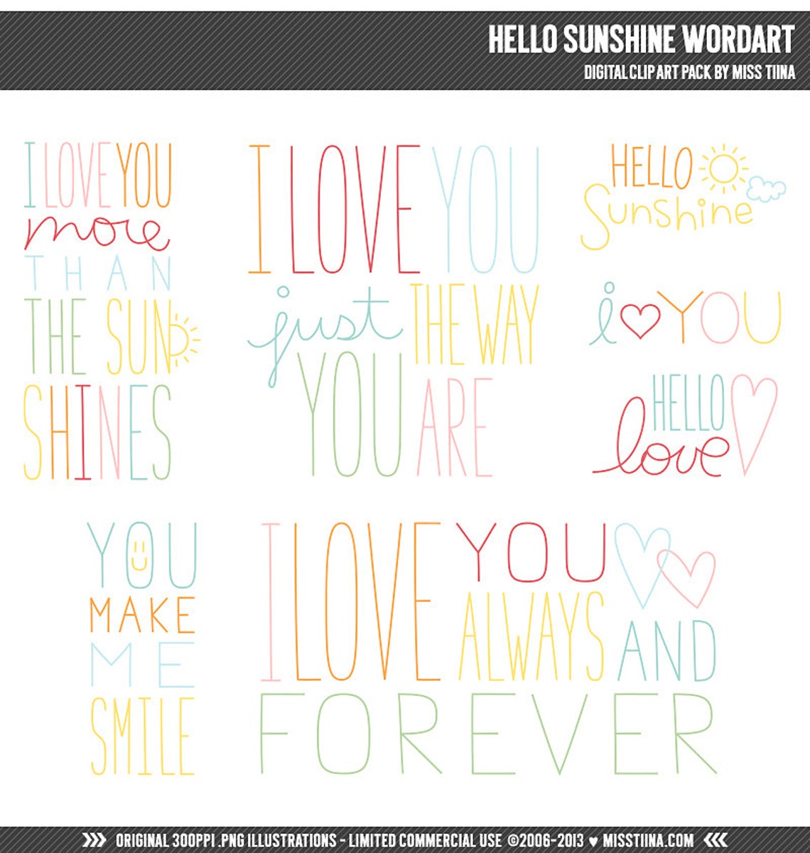 Hello Sunshine Word Art Digital Clipart Clip Art Illustrations | Etsy