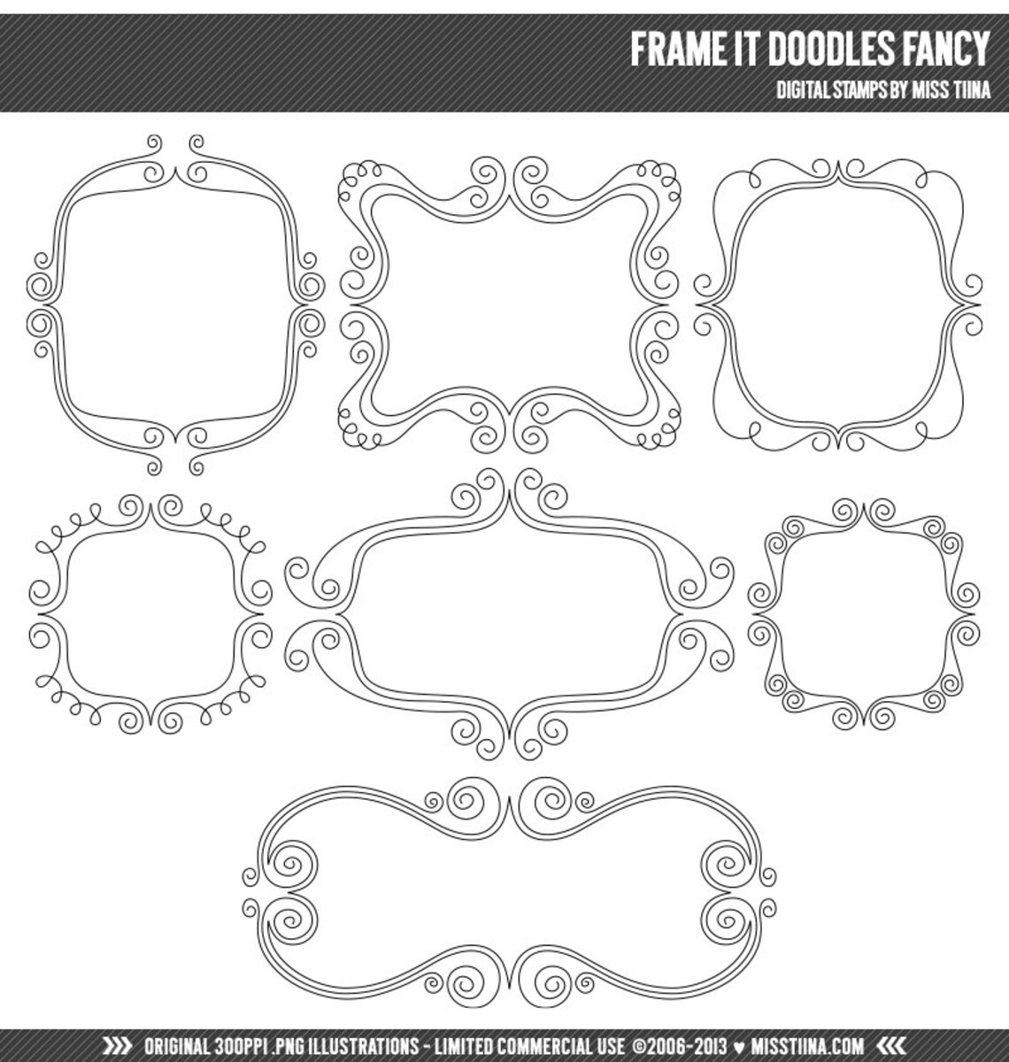 Frame It Doodles Fancy Digital Stamps Clipart Clip Art - Etsy