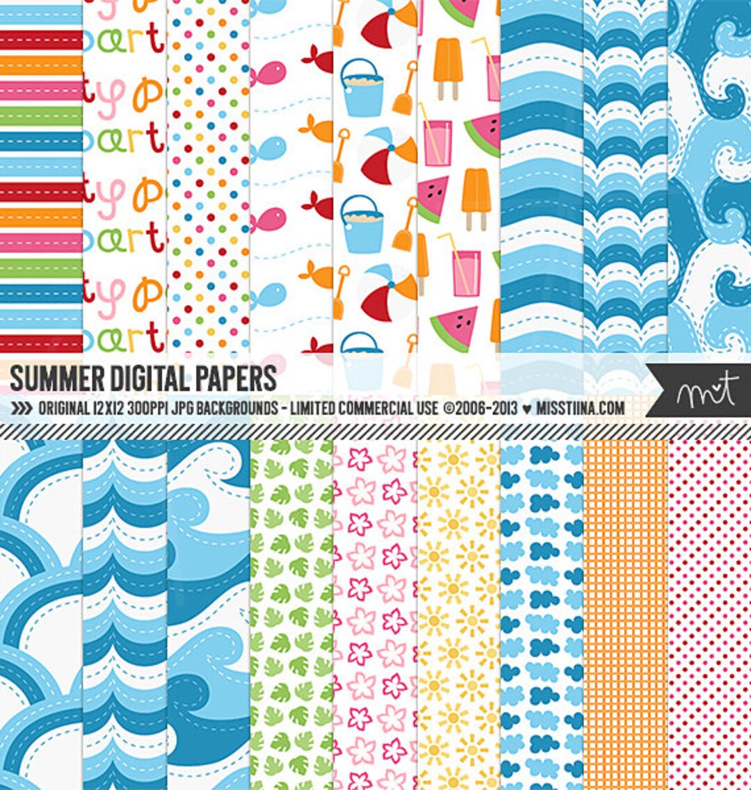 Summer Digital Papers - 18 Patterns for Scrapbooking, Cards ...