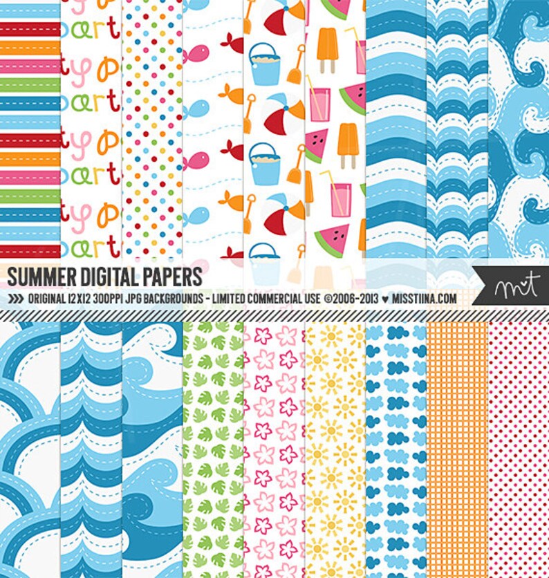 Summer Digital Papers 18 Patterns for Scrapbooking Cards - Etsy