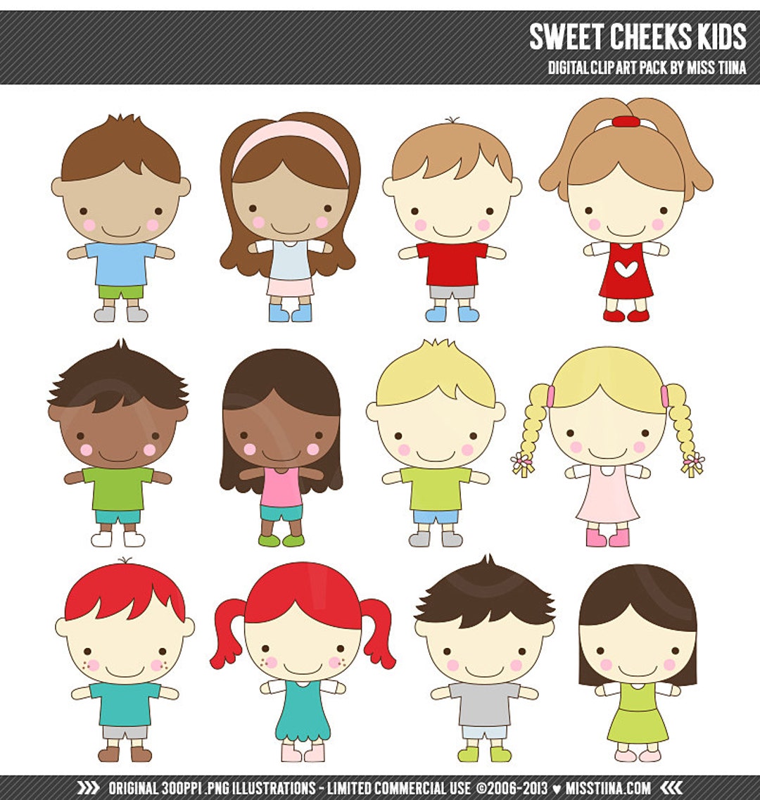 Sweet Cheeks Kids Digital Clip Art Illustrations - Instant Download ...