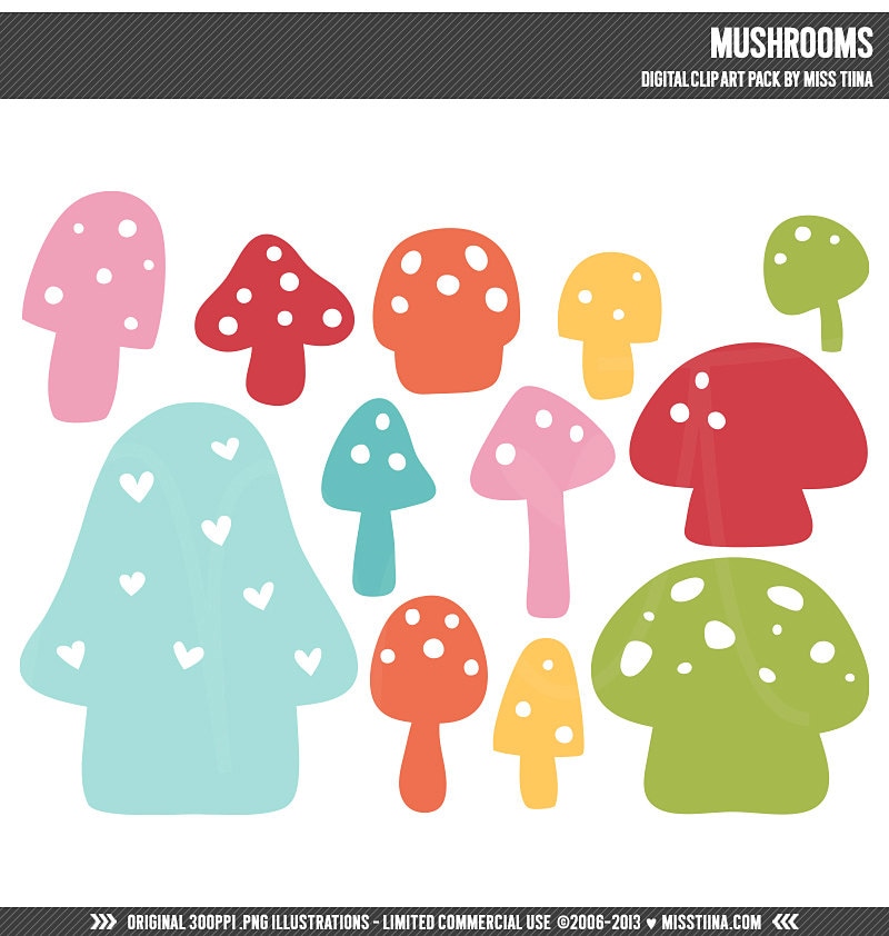 Mushrooms Digital Clipart Clip Art Illustrations Instant - Etsy