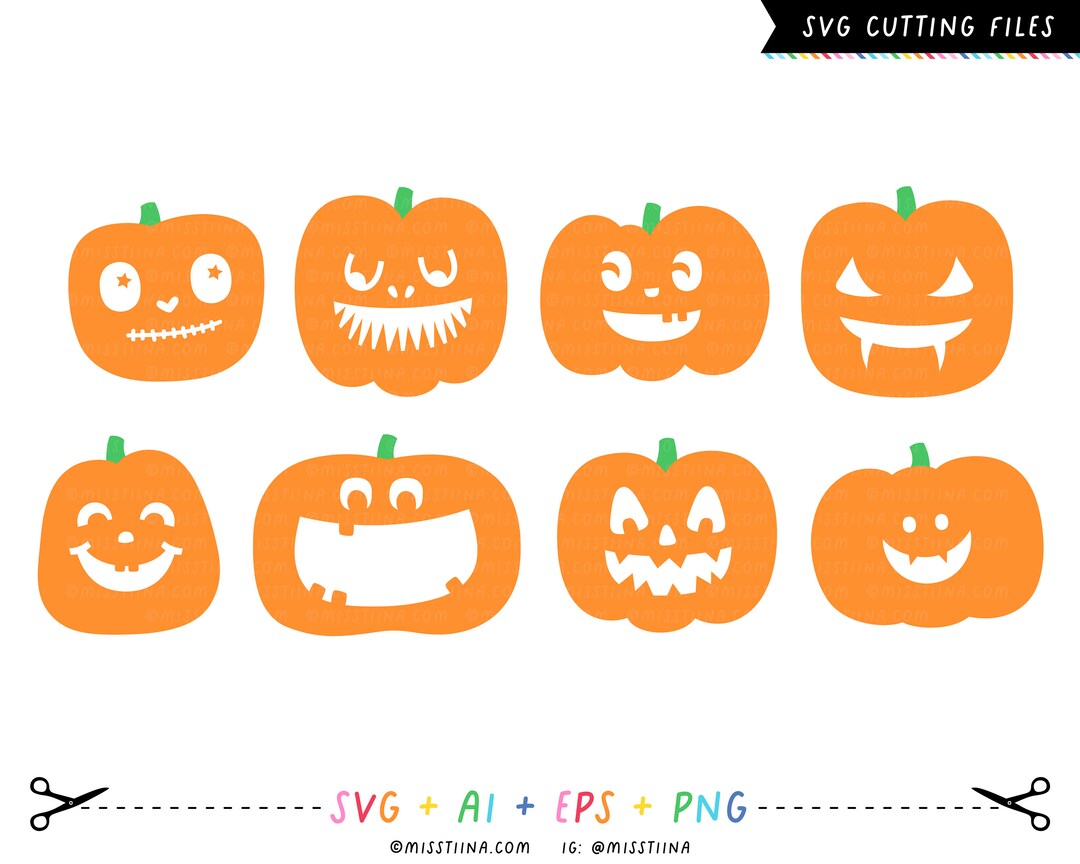 Jack-o-lanterns SVG AI PNG Halloween Pumpkins Digital Die Cut Files for ...