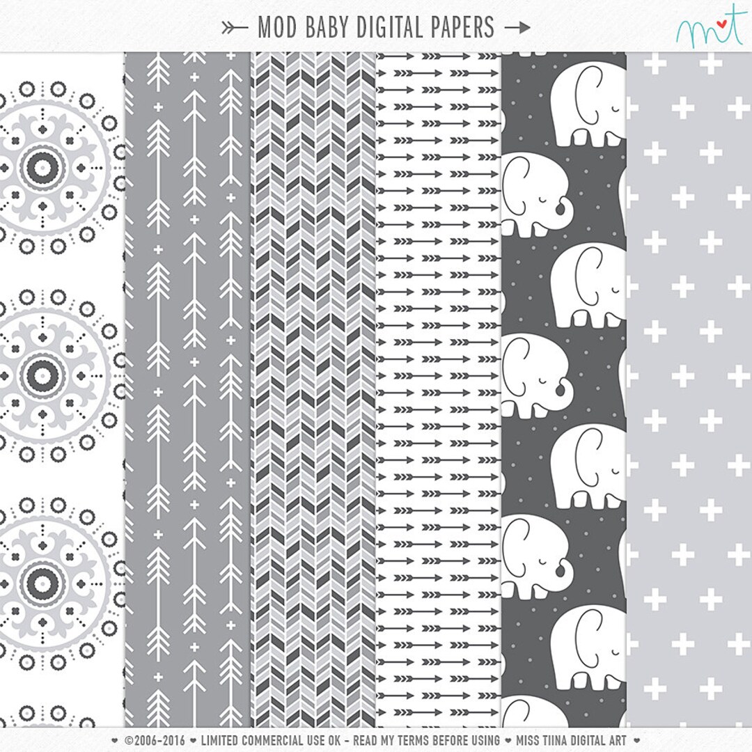 Mod Baby Digital Papers - 6 Patterns for Scrapbooking, Cards ...