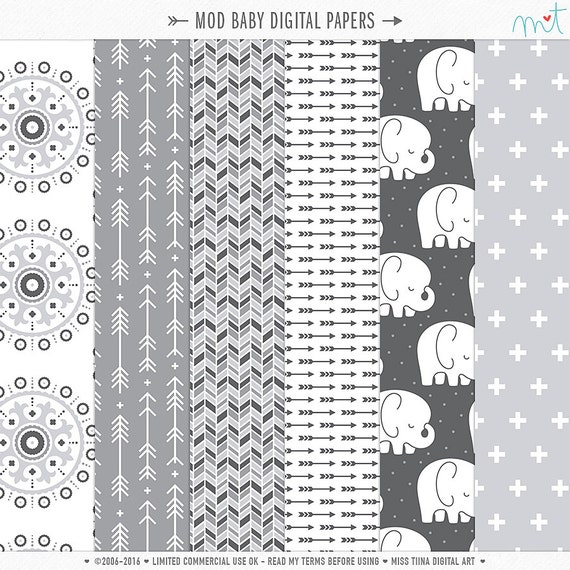 Mod Baby Digital Papers 6 Patterns for Scrapbooking Cards | Etsy