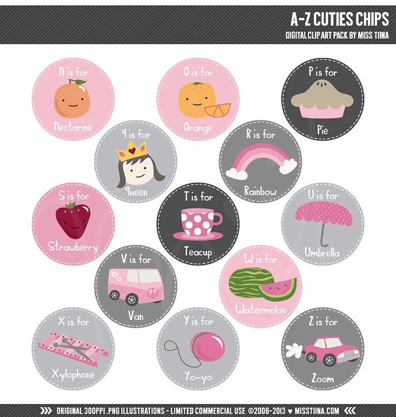A-Z Cuties Chips Digital Clipart Clip Art Illustrations | Etsy