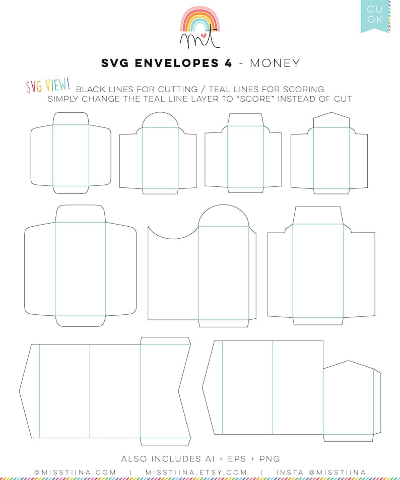 Envelopes 4 Money Bill Coin Holders SVG Digital Die Cutting - Etsy