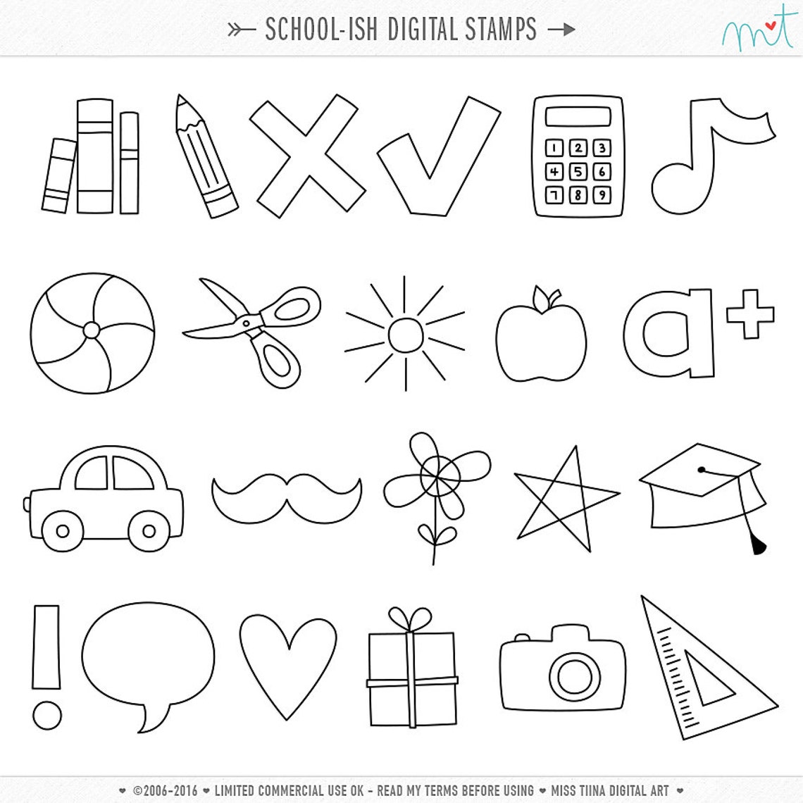 School-ish Doodles Digital Stamps Clipart Clip Art - Etsy