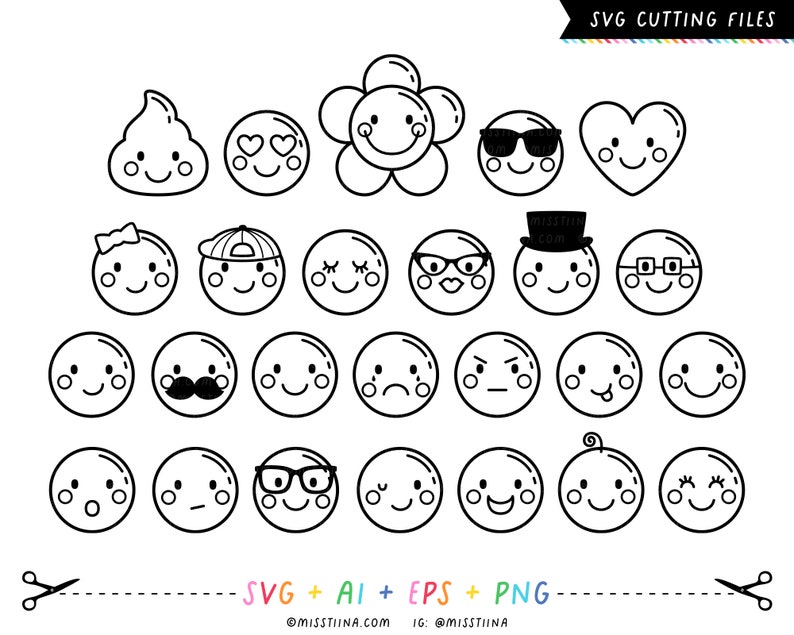 Cheeky Emojis Outline SVG Digital Cut Files Vectors and - Etsy