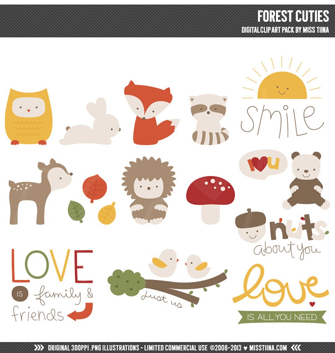 Forest Cuties Digital Clipart Clip Art Illustrations - Instant Download ...