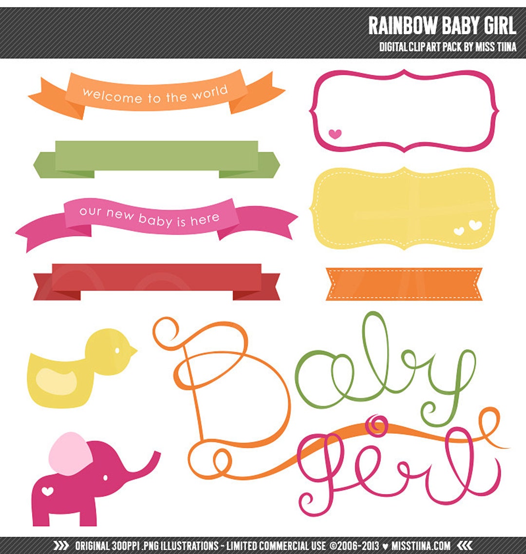 Rainbow Baby Girl Digital Clipart Clip Art Illustrations - Instant ...