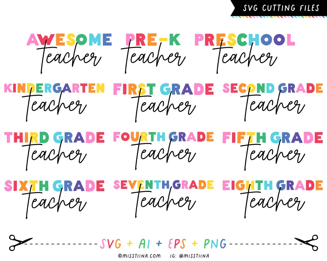 Rainbow Teacher Script Grade Levels SVG Digital Cut Files + Vectors and ...