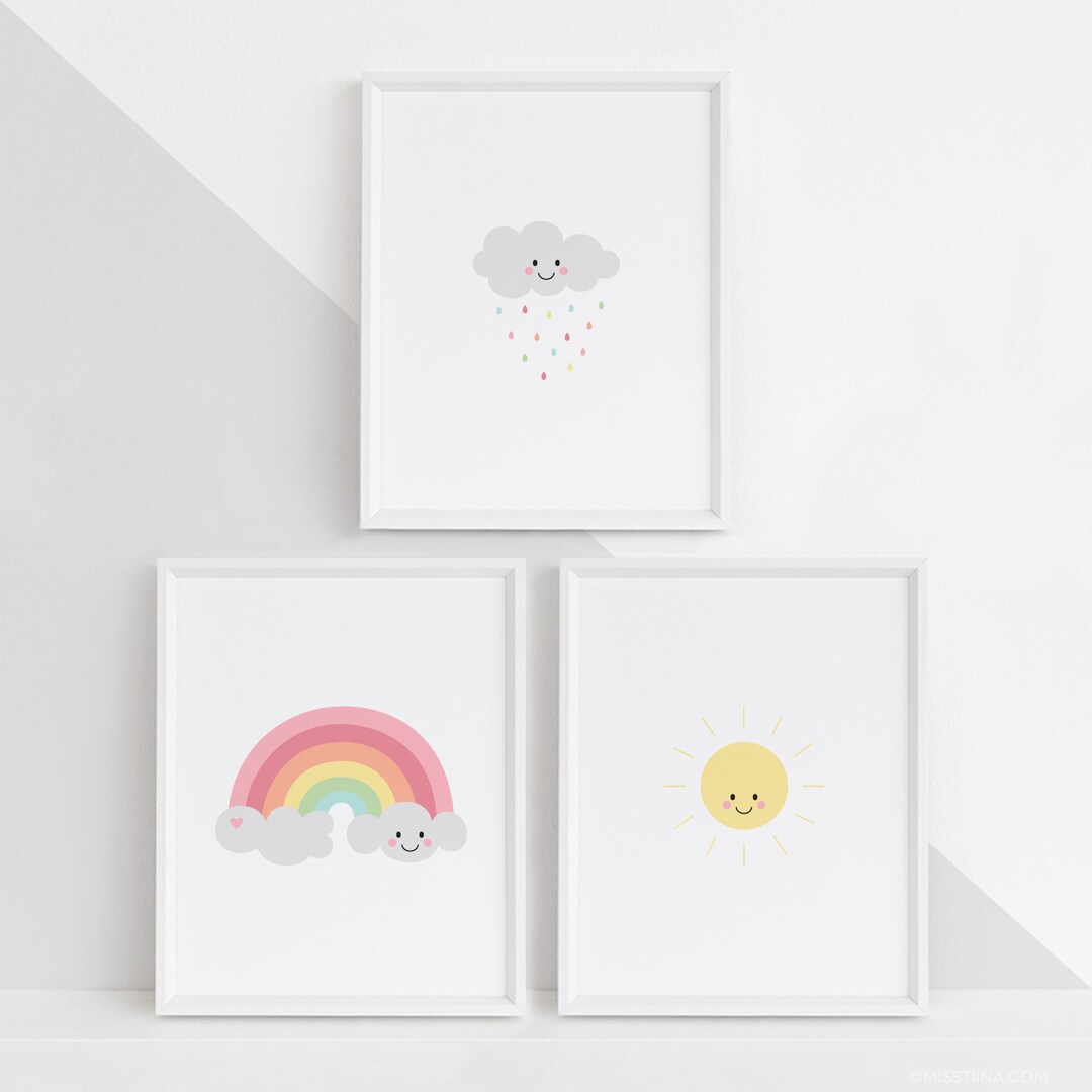 Pastel Cheeky Cloud Rainbow Sun 3pc DIY Digital Wall Art Prints Printables - Baby Kids Nursery ...