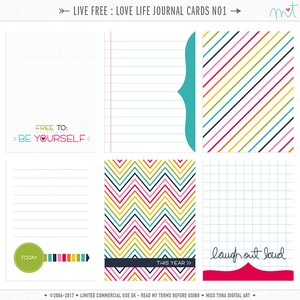 Live Free : Love Life 1 Digital Journal Cards - 3x4 4x6 Project Life ...