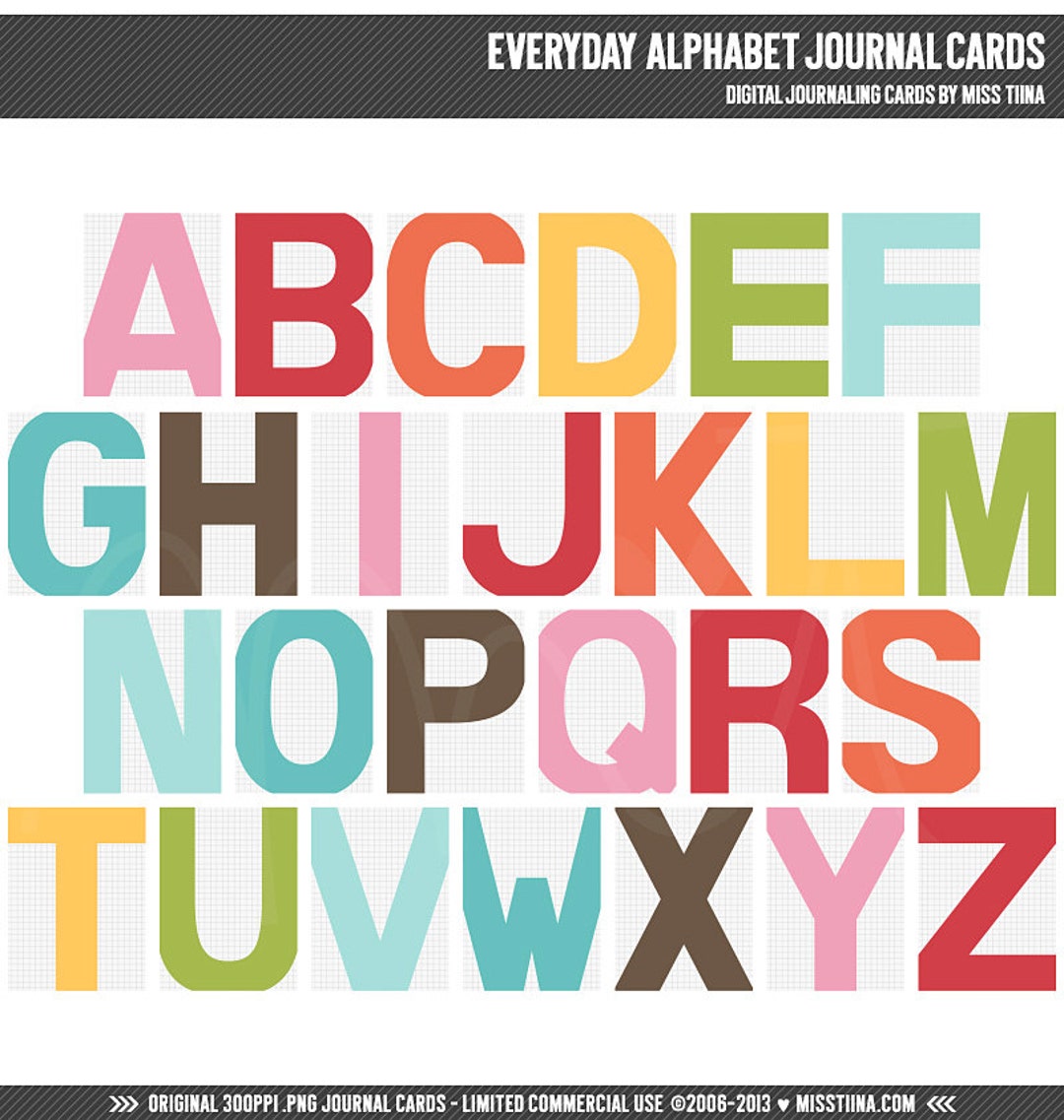 Everyday Alphabet Digital Journal Cards - 3x4 Project Life Inspired ...